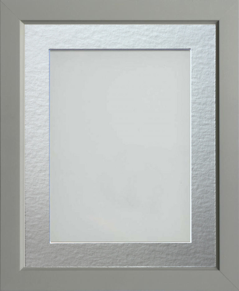 Ainsworth Grey 8x8 frame with Silver mount cut for image size 5x5