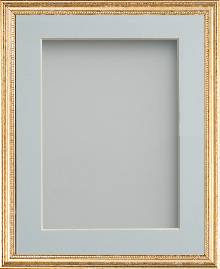 Beatrice Gold 9x7 frame with Light Blue mount cut for image size 7x5