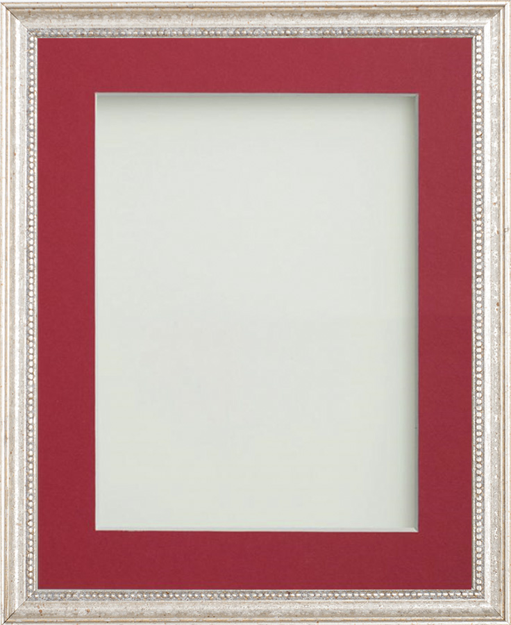 Beatrice Silver 8x8 frame with Red mount cut for image size 5x5