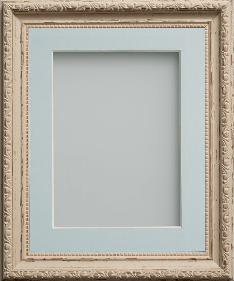 Brompton Vintage Cream 12x12 frame with Light Blue mount cut for image size