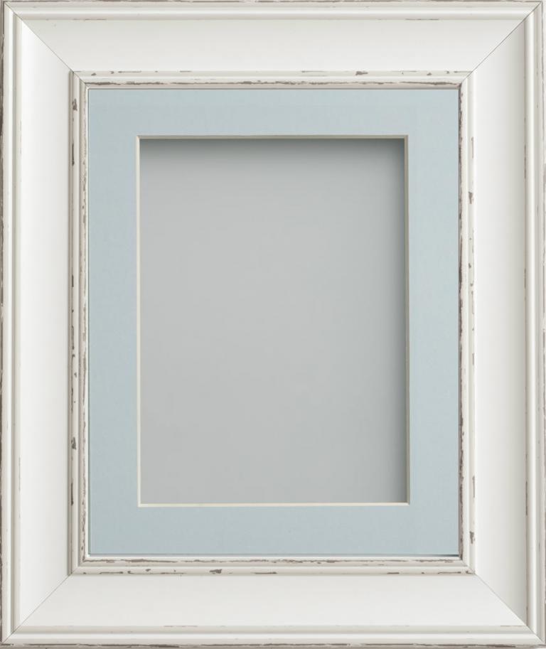 Brooke Antique White 18x14 frame with Light Blue mount cut for image size