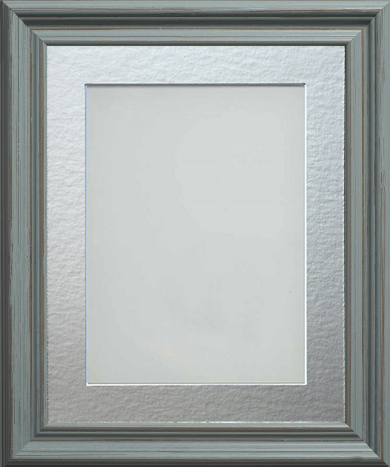 Campbell Rustic Blue 6x4 frame with Silver mount cut for image size 4x3