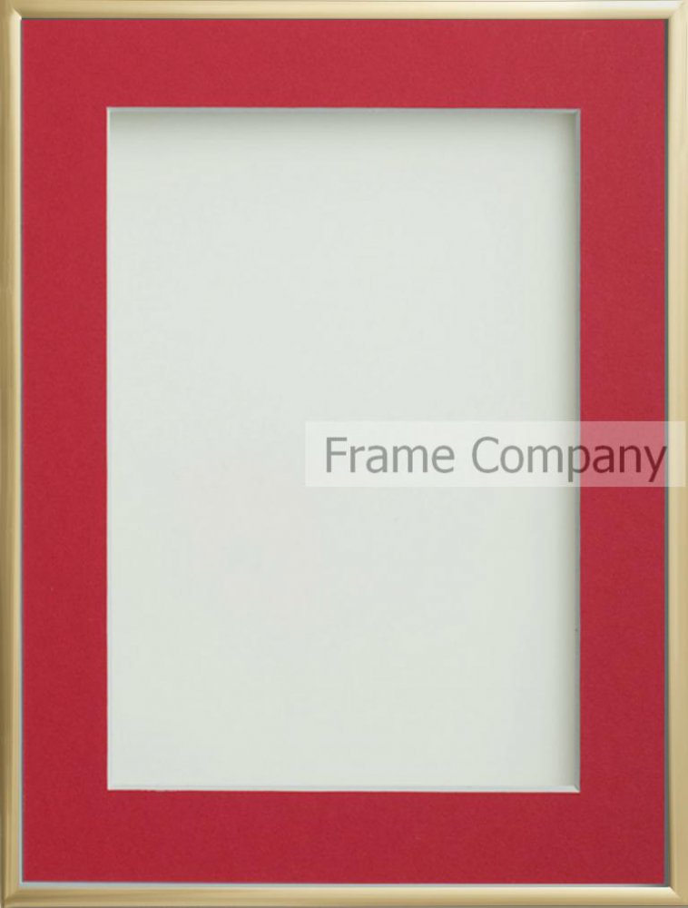 Cranbrook Gold 5.9x3.9 frame with Red mount cut for image size 4x3