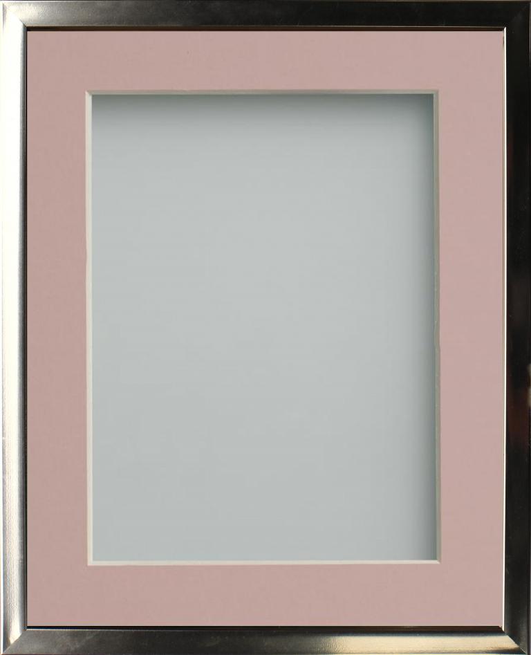 Drayton Chrome 8x8 frame with Pink mount cut for image size 5x5