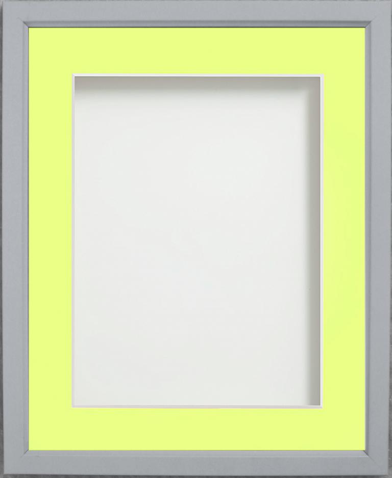 Drayton Grey 5x5 frame with Lemon Bon Bon mount cut for image size 3.5x3.5