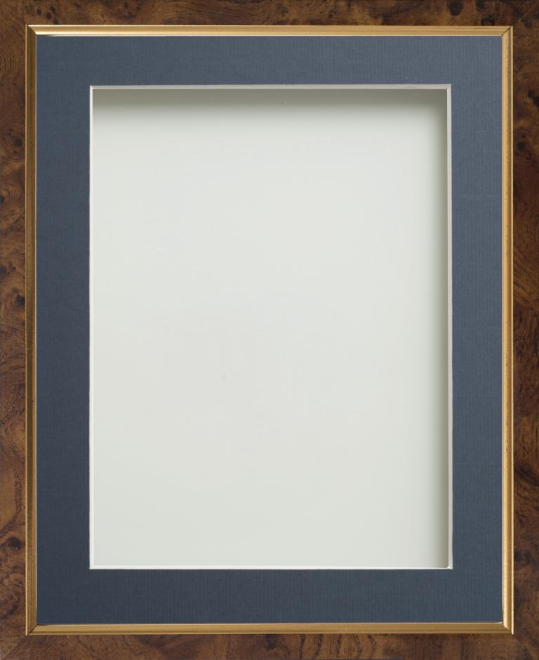 Drayton Walnut 16x12 frame with Blue mount cut for image size 12x8