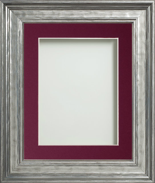 Farraday Silver Leaf 18x14 frame with Plum mount cut for image size