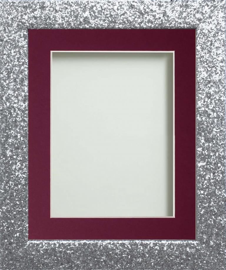 Glitter Silver A4 (11.75x8.25) frame with Plum mount cut for image size 9x6