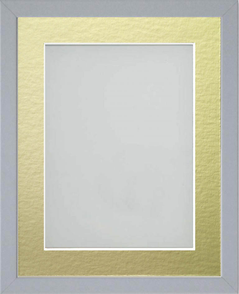 Jellybean Pale Grey 12x10 frame with Gold mount cut for image size 9x7