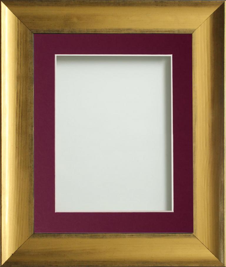 Kendrick Gold 24x16 frame with Plum mount cut for image size