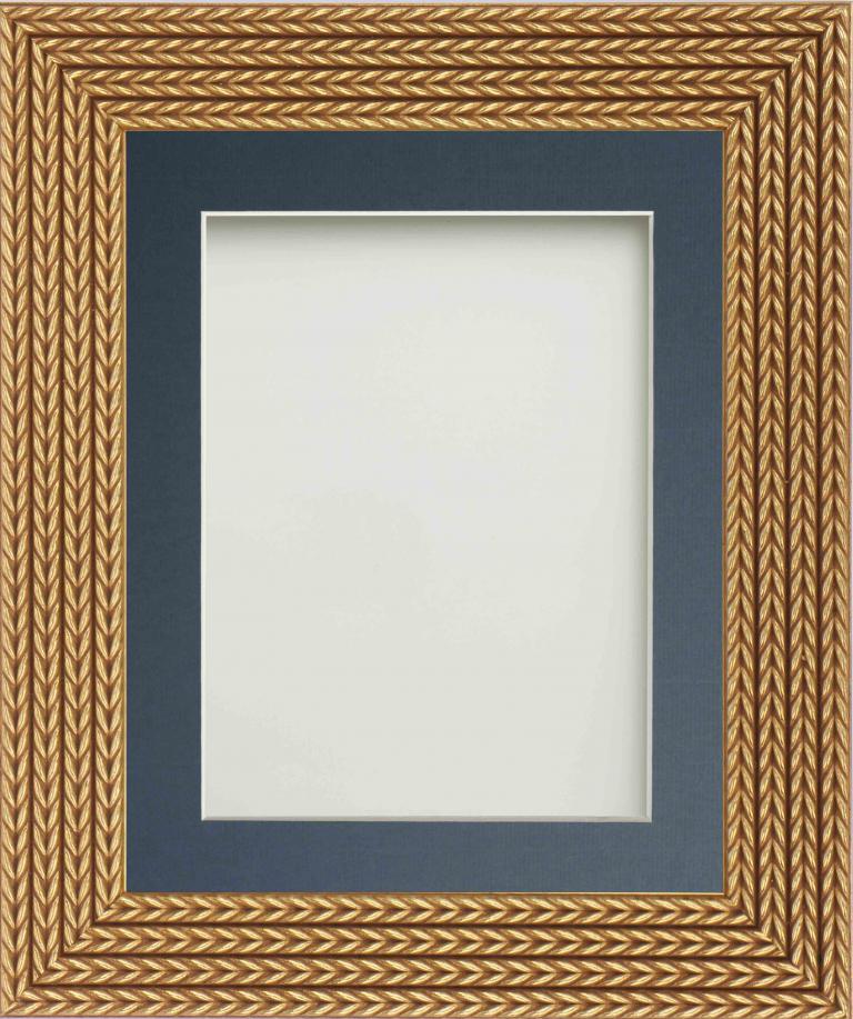Ledbury Gold 30x20 frame with Blue mount cut for image size A2 (23.4x16.5)