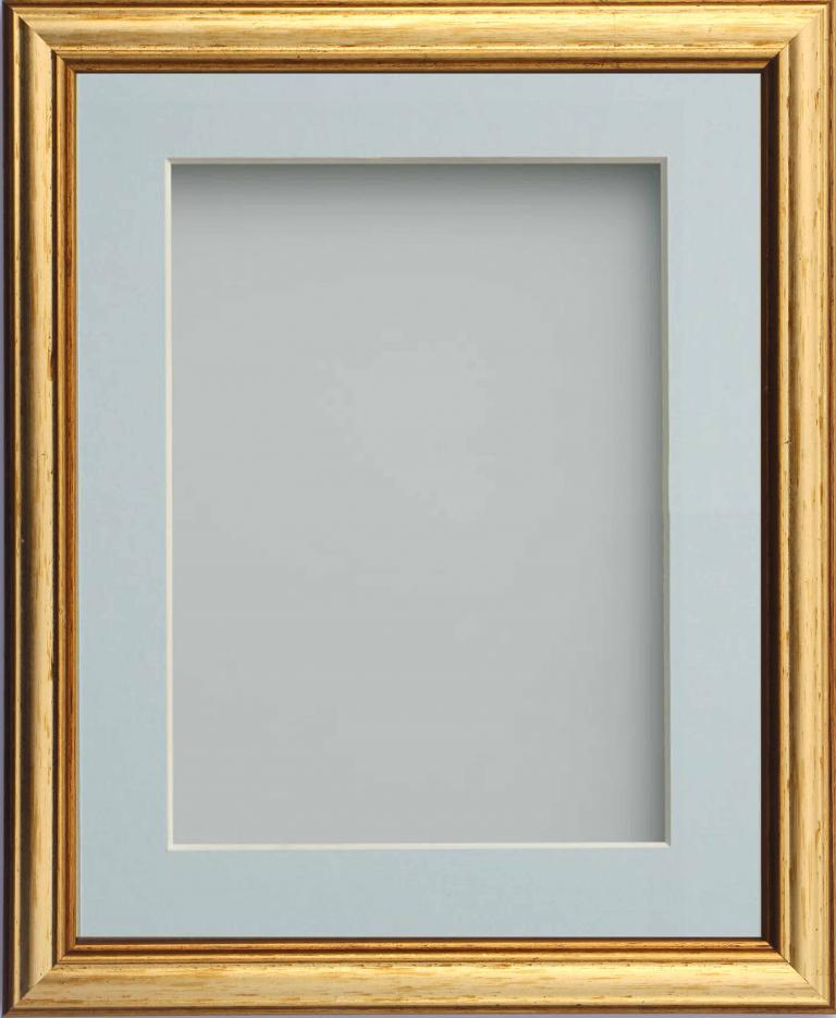 Ludlow Gold 30x20 frame with Light Blue mount cut for image size A2 (23 ...
