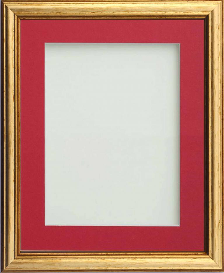 Ludlow Gold 30x20 frame with Red mount cut for image size A2 (23.4x16.5)