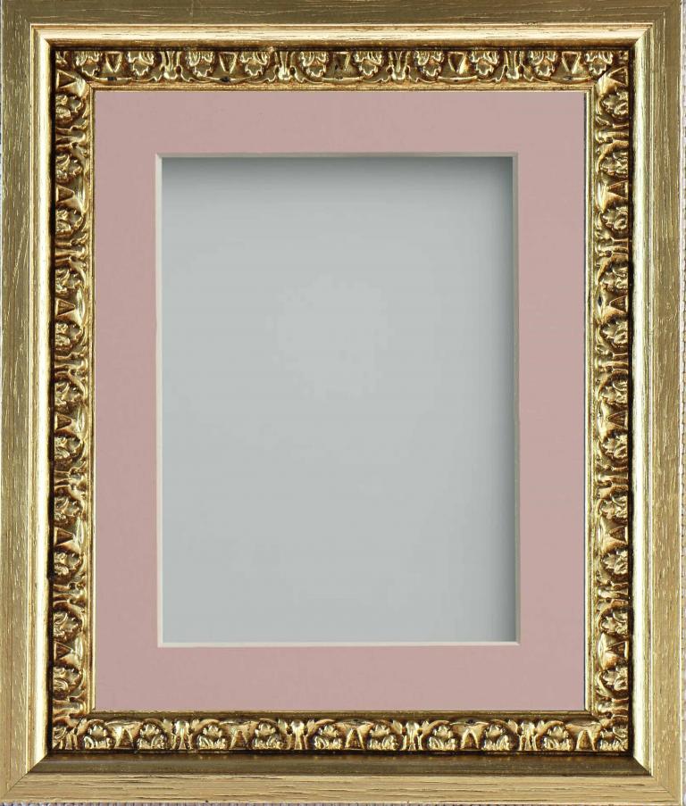Mancini Gold A4 (11.75x8.25) frame with Pink mount cut for image size 9x6