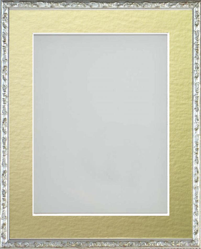 Olivia Silver A4 (11.75x8.25) frame with Gold mount cut for image size 9x6