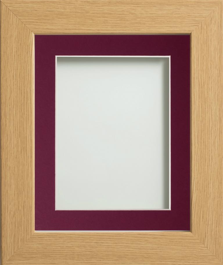 Seymour Beech 8x8 frame with Plum mount cut for image size 5x5