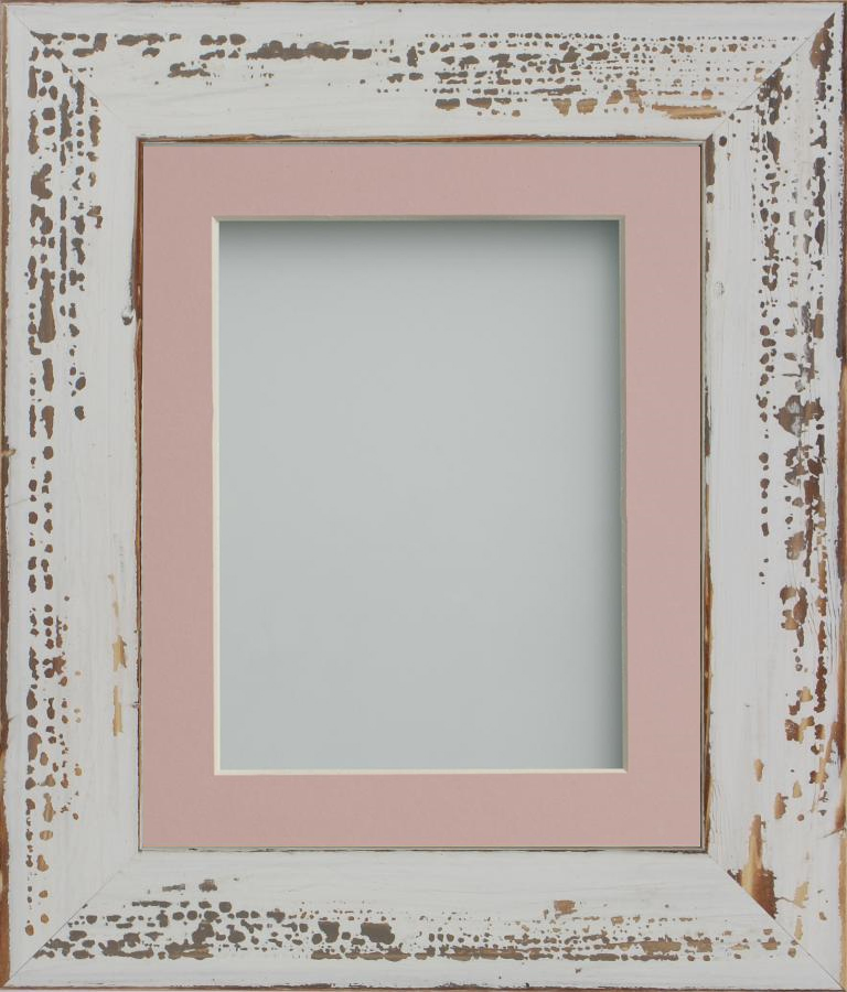 Shoreditch Distressed White A4 (11.75x8.25) frame with Pink mount cut ...