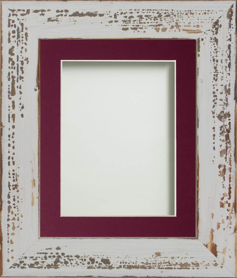 Shoreditch Distressed White A4 (11.75x8.25) frame with Plum mount cut ...