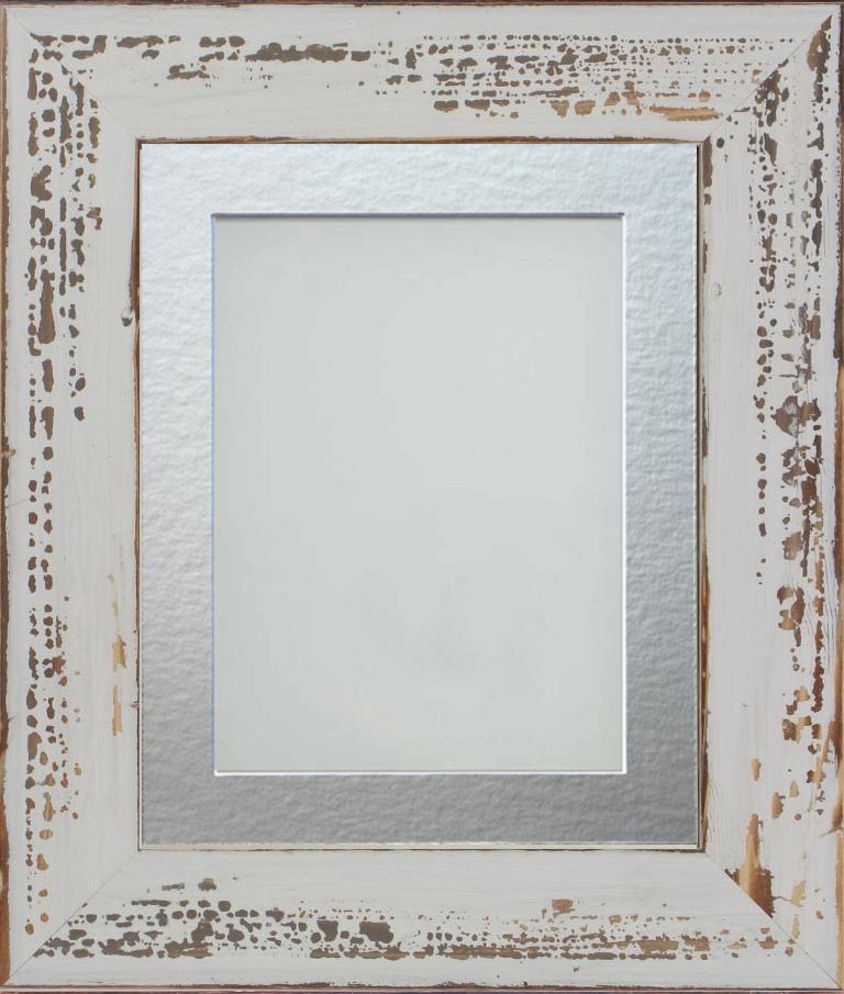 Shoreditch Distressed White A4 (11.75x8.25) frame with Silver mount cut ...