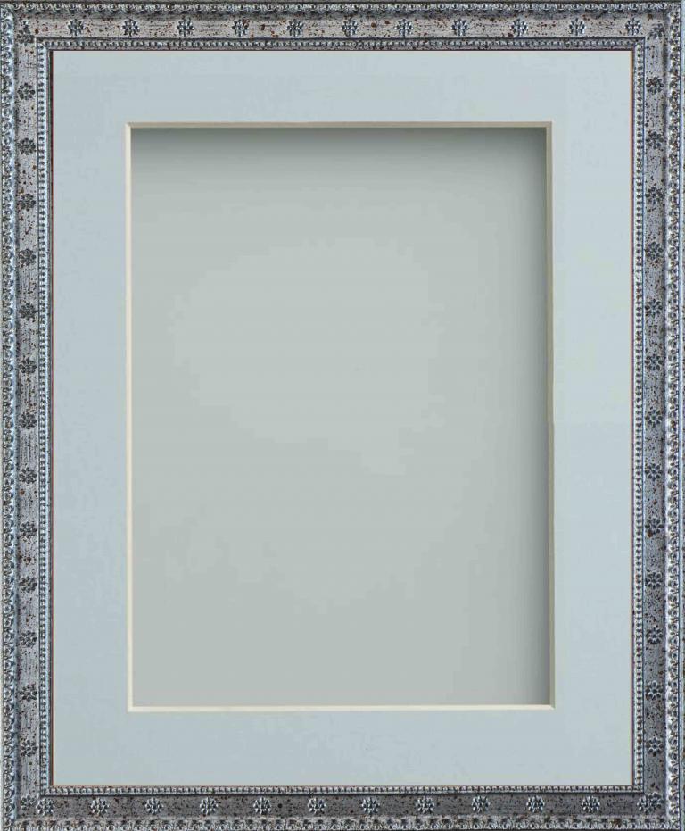 Sienna Silver 12x12 frame with Light Blue mount cut for image size 8x8