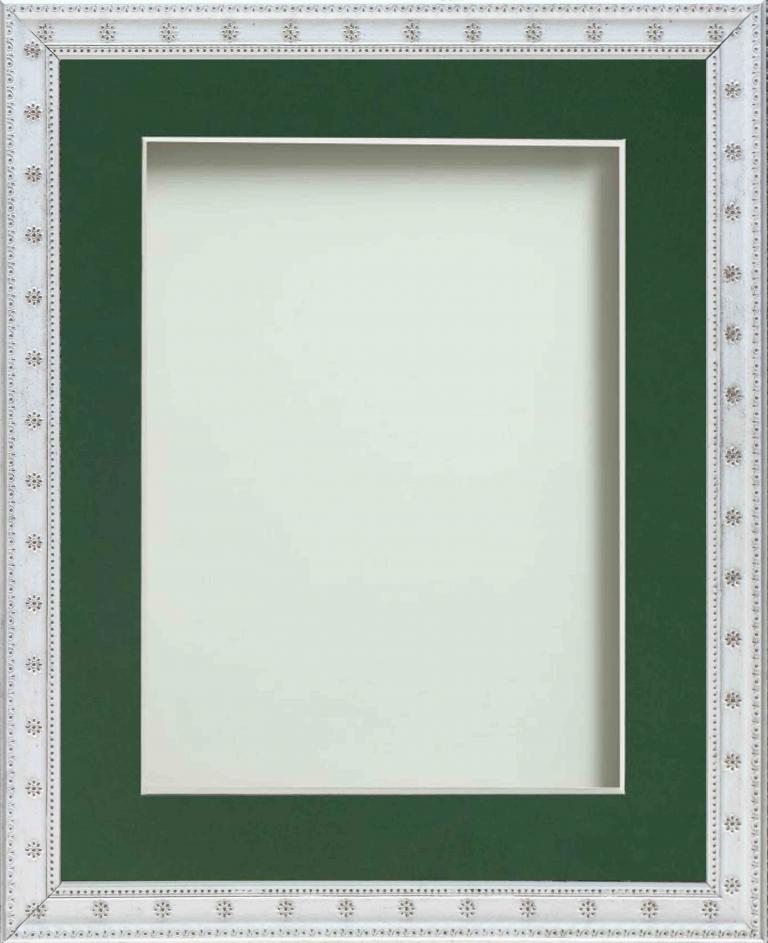 Sienna White 16x12 frame with Bottle Green mount cut for image size 12x10