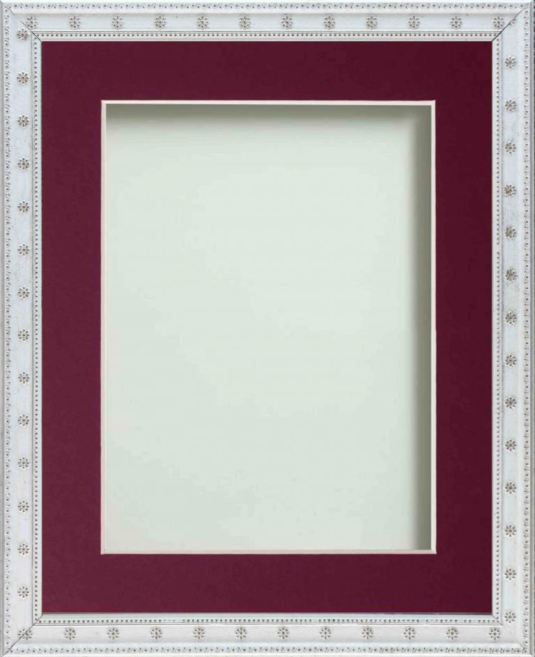 Sienna White 16x12 frame with Plum mount cut for image size 12x10