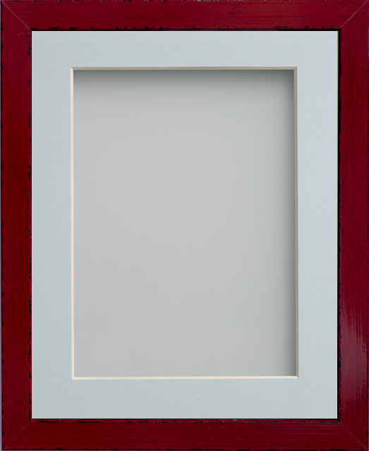 Upton Red 10x10 frame with Light Blue mount cut for image size 8x8
