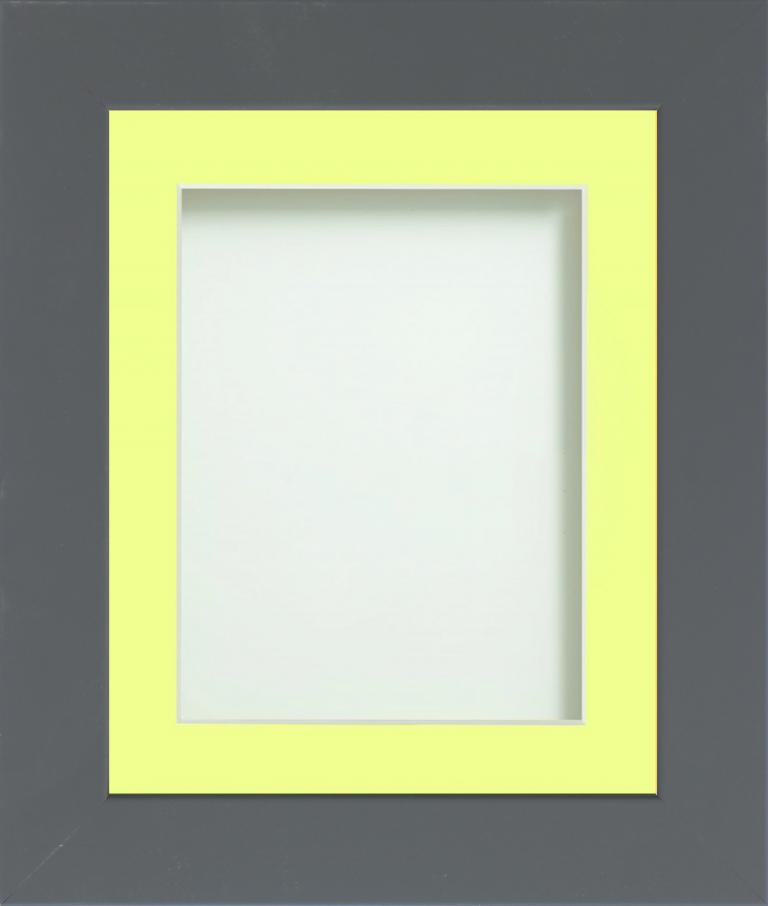 Watson Grey 12x10 frame with Lemon Bon Bon mount cut for image size 9x7